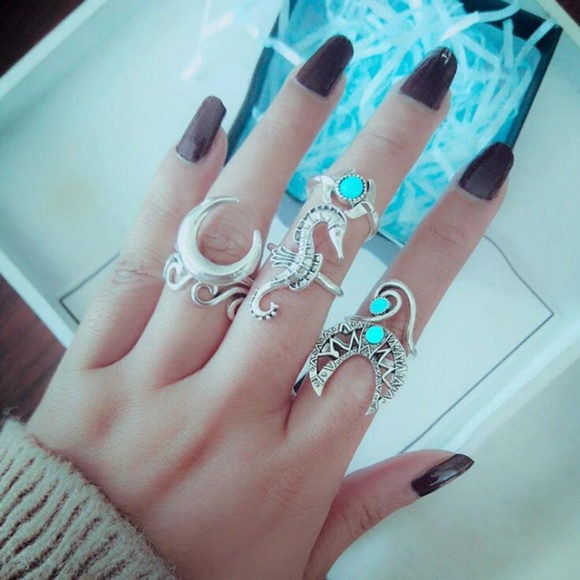 Star Posh | Jewelry | 6 Piece Silver Bohemian Ring Set | Poshmark
